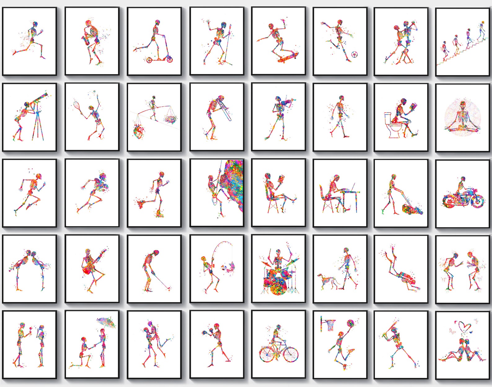 Set of 40 Skeleton in Motion Art Physiotherapy Art Skeletal - Etsy