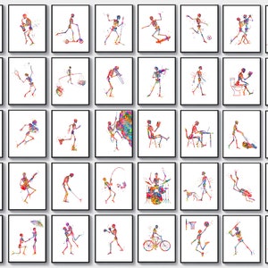 Set of 40 Skeleton in Motion Art Physiotherapy Art Skeletal Anatomy Art ...