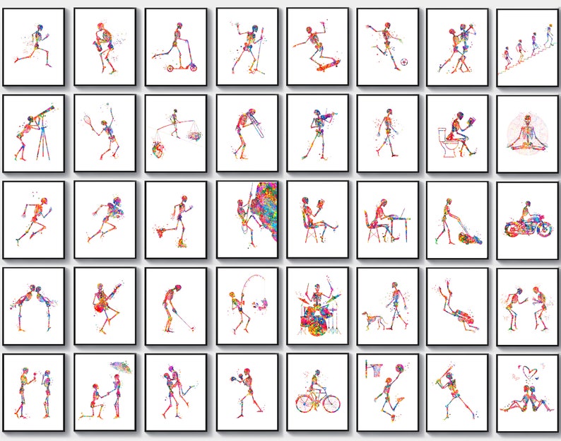 Set of 40 Skeleton in Motion Art Physiotherapy Art Skeletal - Etsy