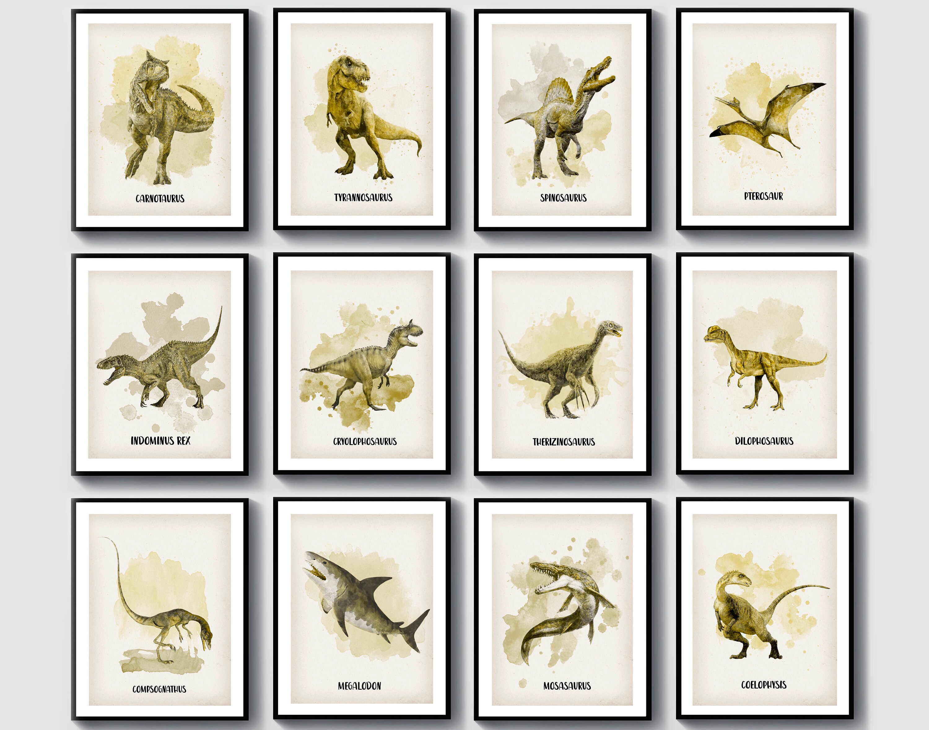 Set 12 Carnivorous Dinosaurs Types Art Giant Reptile Print - Etsy