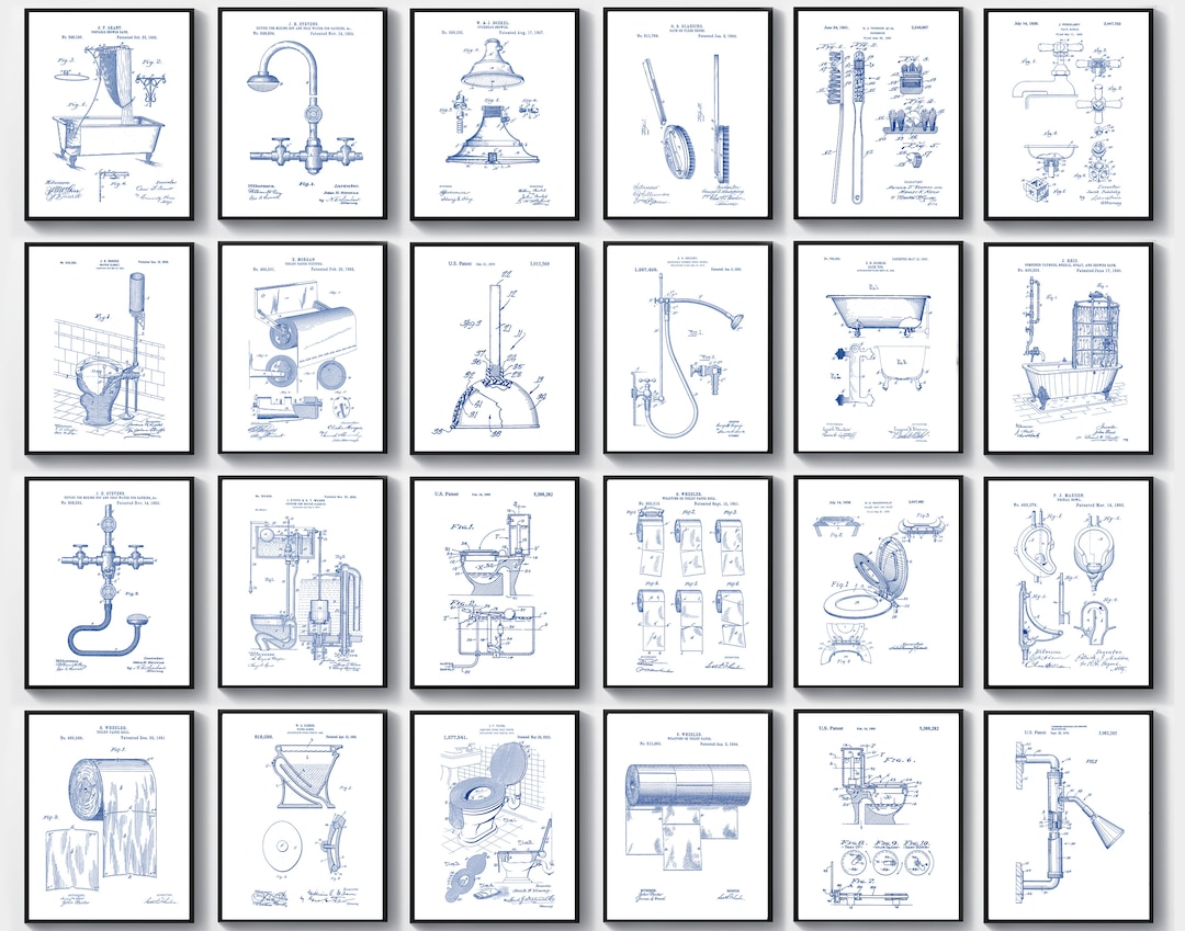 24 Plumbing Patent Posters, Bathroom Wall Decor, Restroom Wall Decor ...