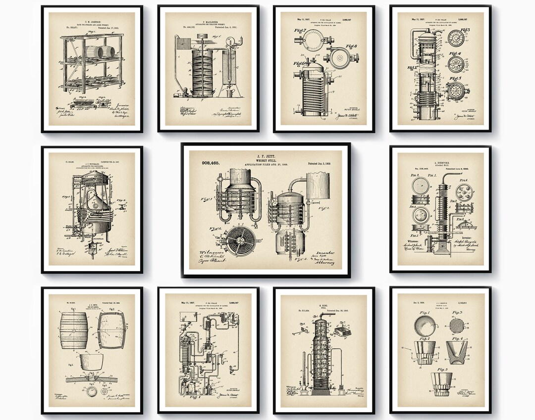 Set of 11 Whiskey Making Patent Art Alcohol Distillery Equipment ...