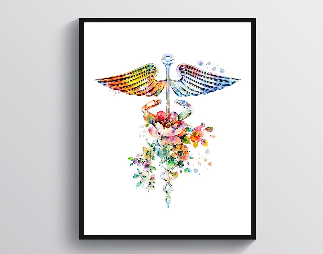 Floral Caduceus Symbol Artwork Medical Art Doctor Graduation Gift ...