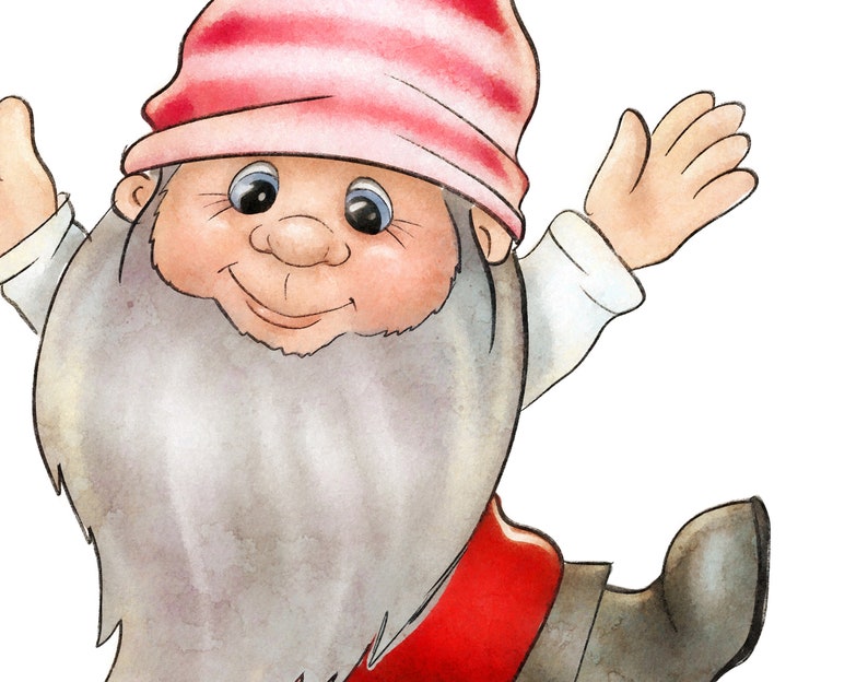 Dancing Gnome Art Gnome Hand Drawn Art Gnome Watercolor - Etsy
