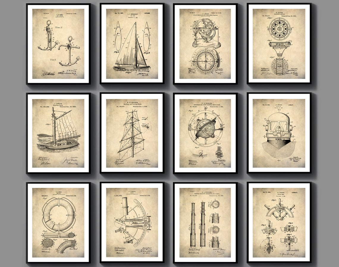 12 Vintage Patent Art Sailing Patent Nautical Patent Sailor Gift Buoy ...