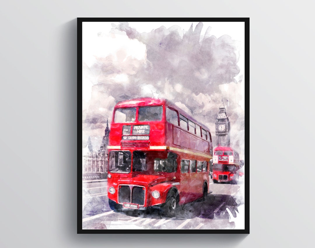 London Bus Watercolor Art London City Poster Travel Art Transport Art ...