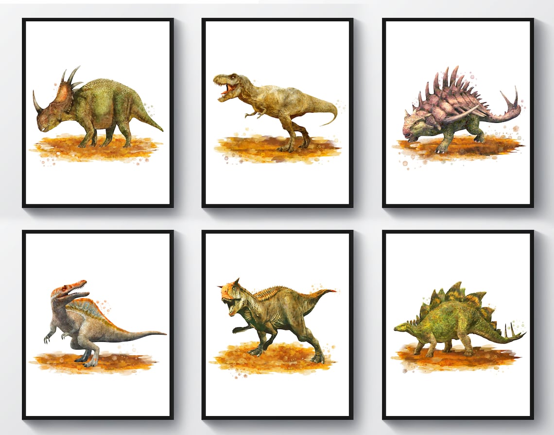 6 Realistic Dinosaurs Watercolor Art Reptile Poster Dinosaur - Etsy