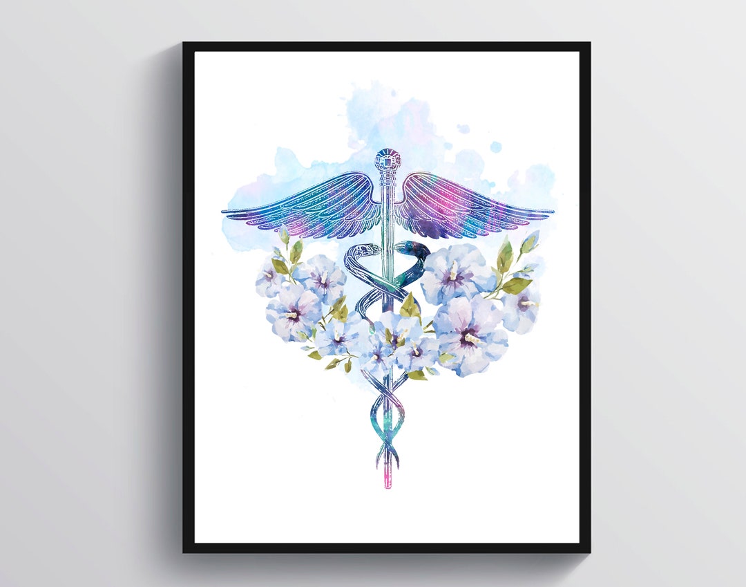 Watercolor Caduceus Art Medical Symbol Art Doctor Graduation Gift ...