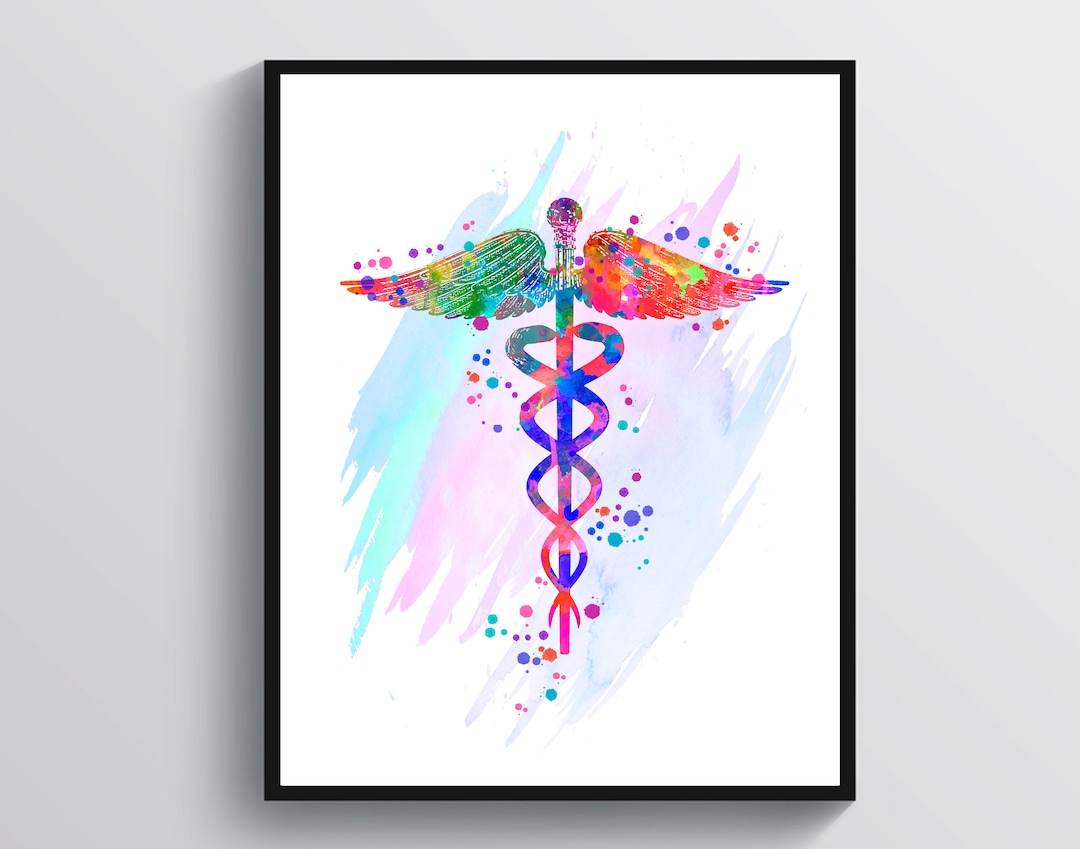 Colorful Caduceus Symbol Artwork Watercolor Medical Art Doctor ...