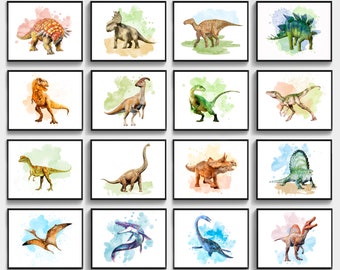 Dinosaur Art Print Watercolor T-Rex Stegosaurus Mosasaurus | Etsy