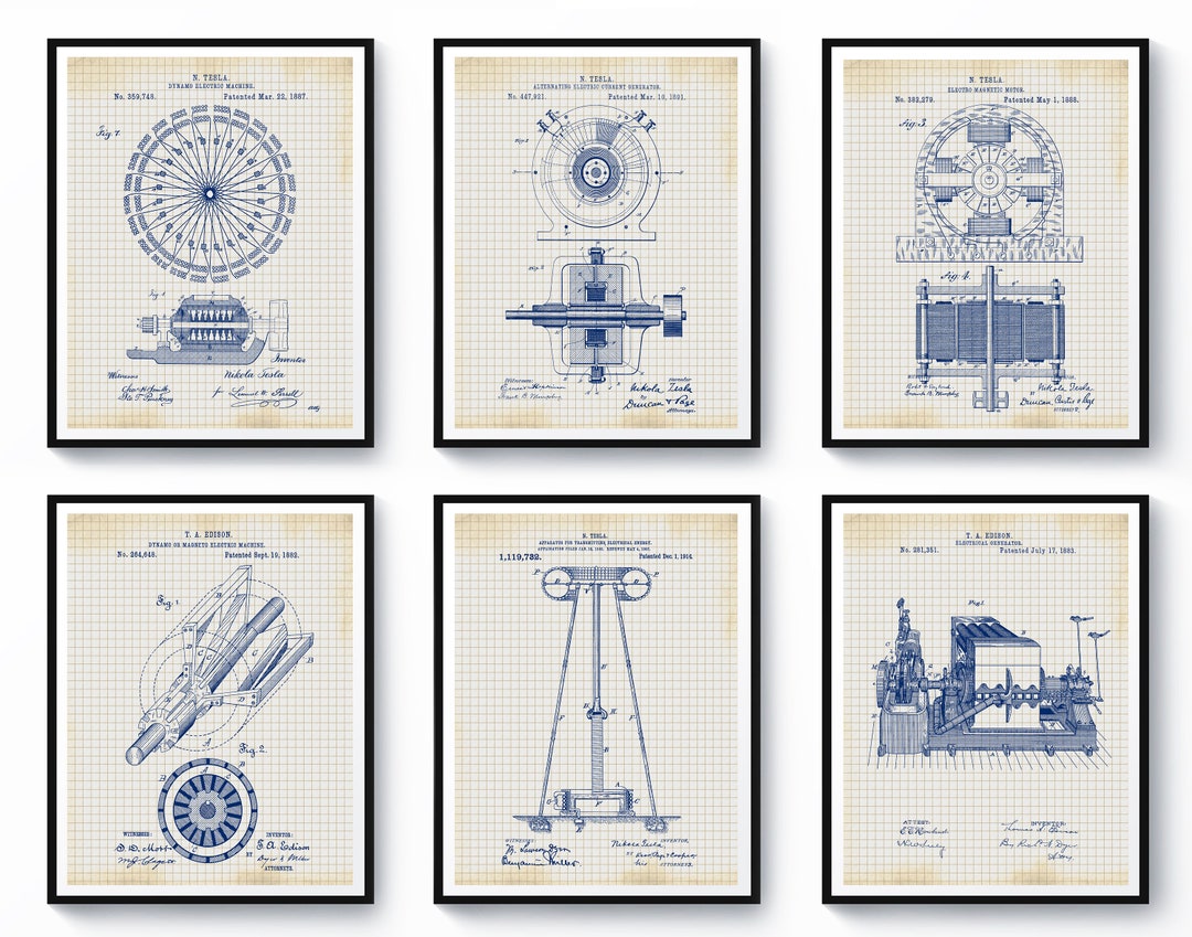 6 Electricity Patent Artwork Nikola Tesla Inventions Thomas Edison ...