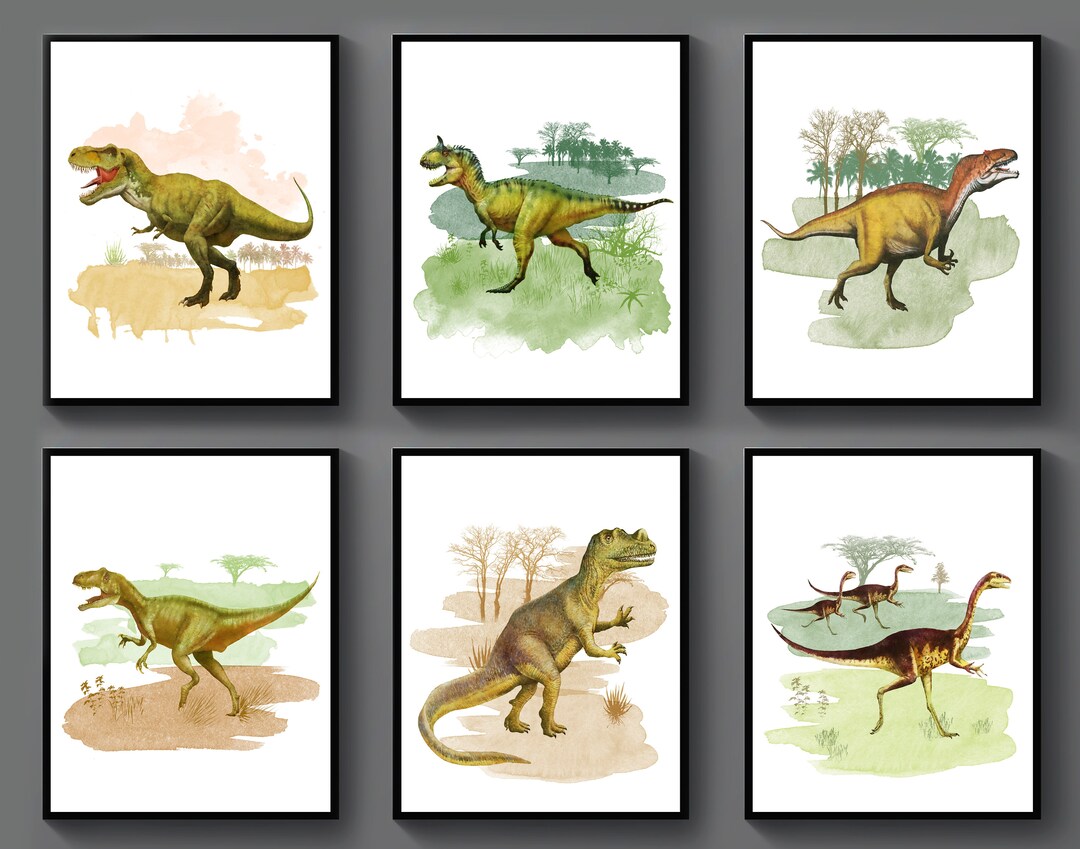 6 Carnivorous Dinosaurs Art Dinosaurs Predators Watercolor Art ...