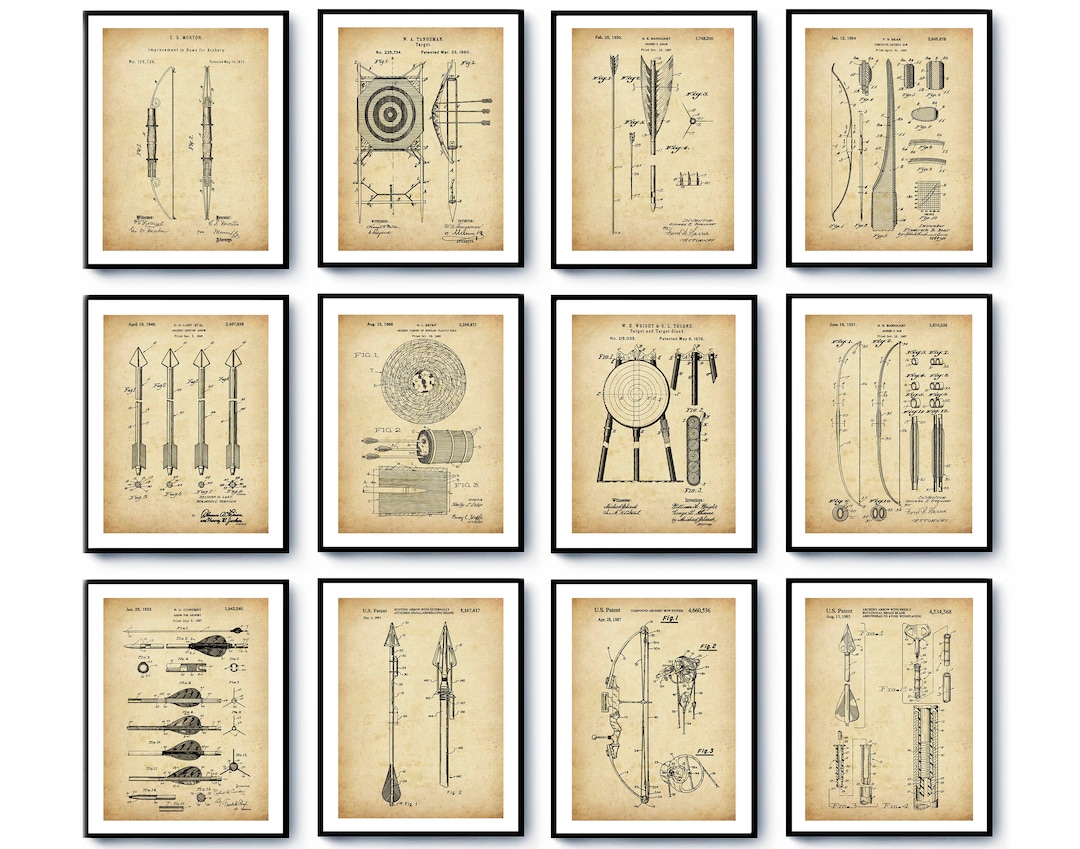 12 Vintage Archery Sport Patent Art Target Game Blueprint Shooting Game ...