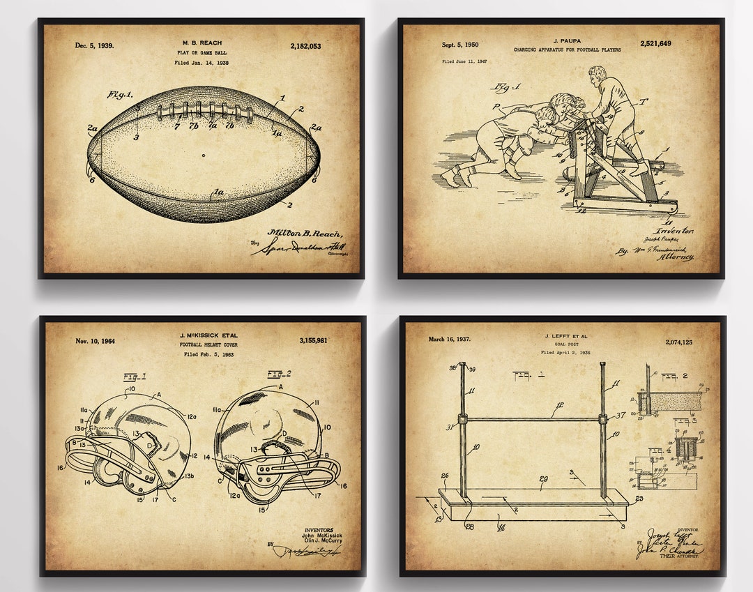4 Football Patent Posters Rugby Blueprint American Football Player Gift ...