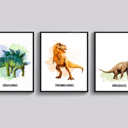Dinosaurs Watercolor Art Jurassic Theme Art T-rex Stegosaurus - Etsy