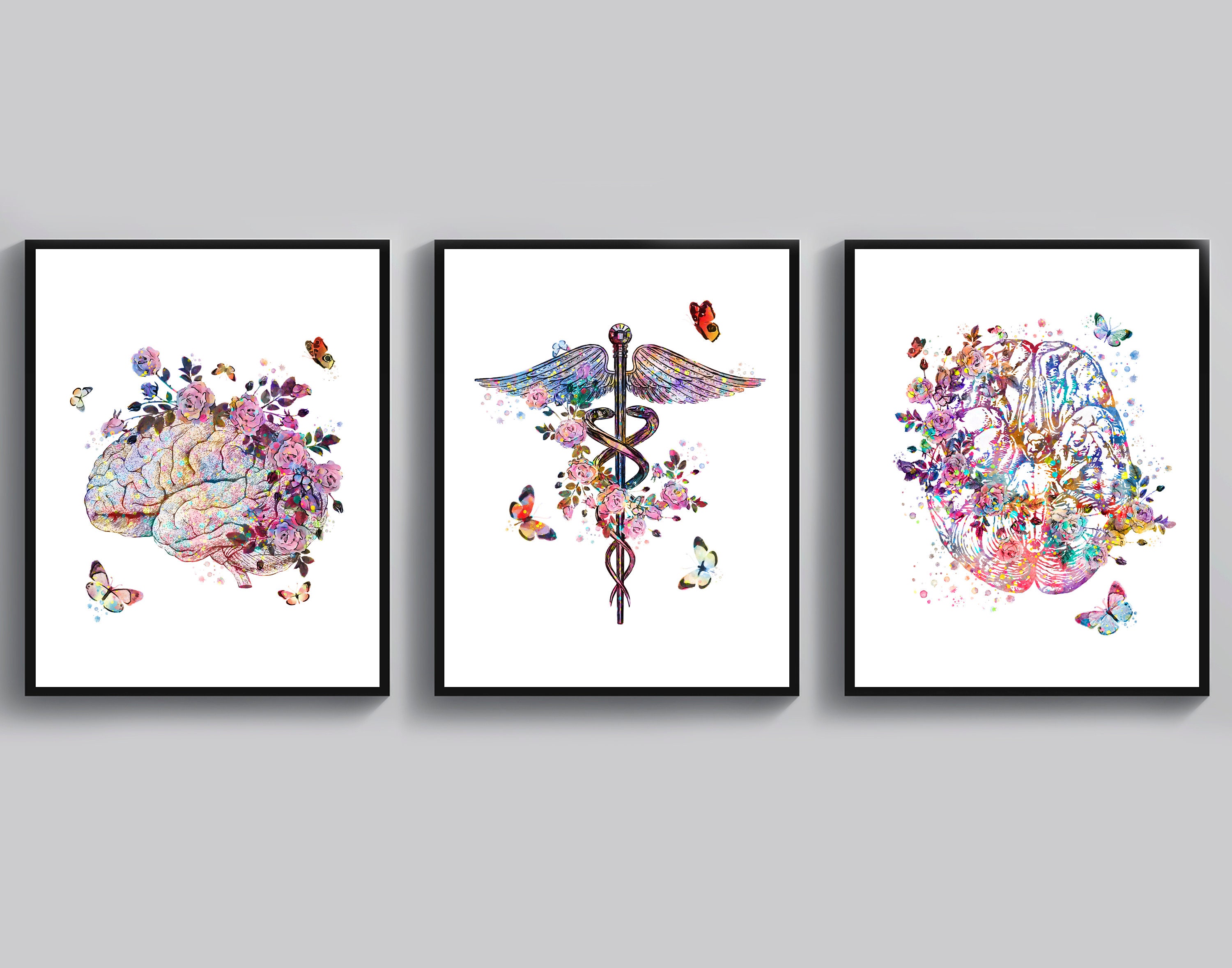 3 Neurology Art Brain Anatomy Painting Caduceus Art Medical Artwork ...