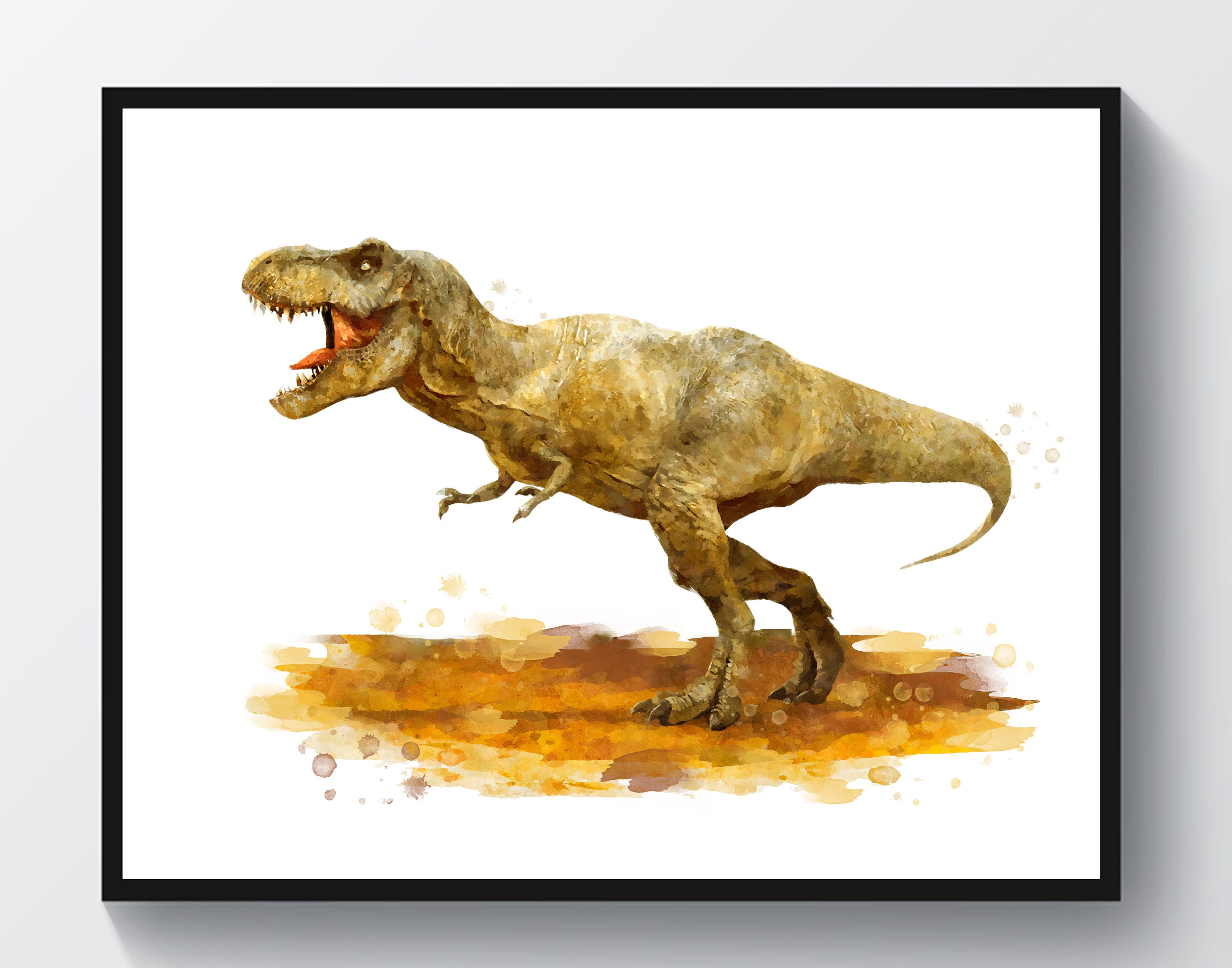 4 Dinosaur Watercolor Art Tyrannosaurus T-rex Art Brontosaurus - Etsy