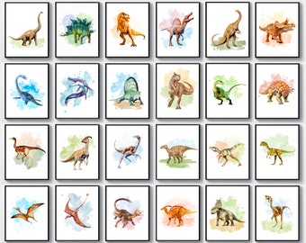 Dinosaur Art Print Watercolor T-Rex Stegosaurus Mosasaurus | Etsy