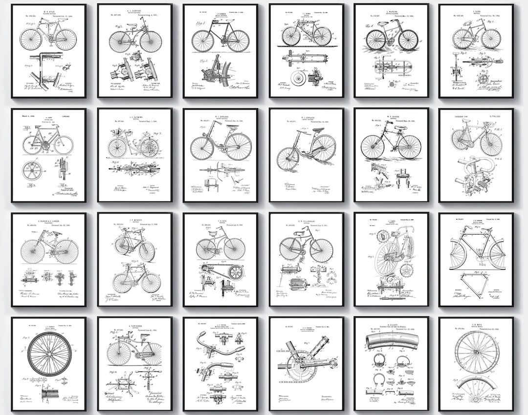 24 Bicycle Patent Art Set, Racing Bicycle Blueprint, Cyclist Gift, Bike ...