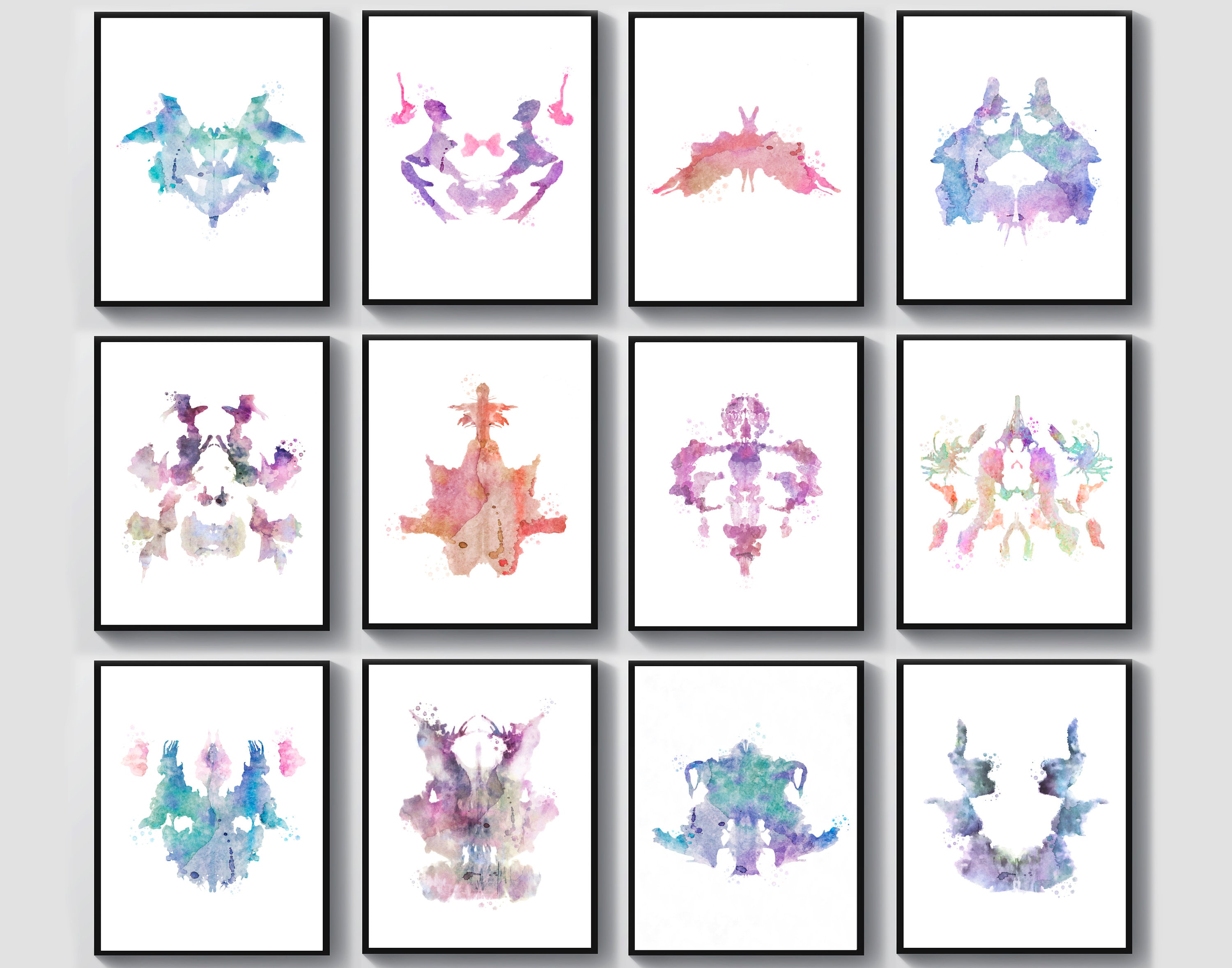 12 Watercolor Rorschach Test Posters Rorschach Inkblots Medical Art ...