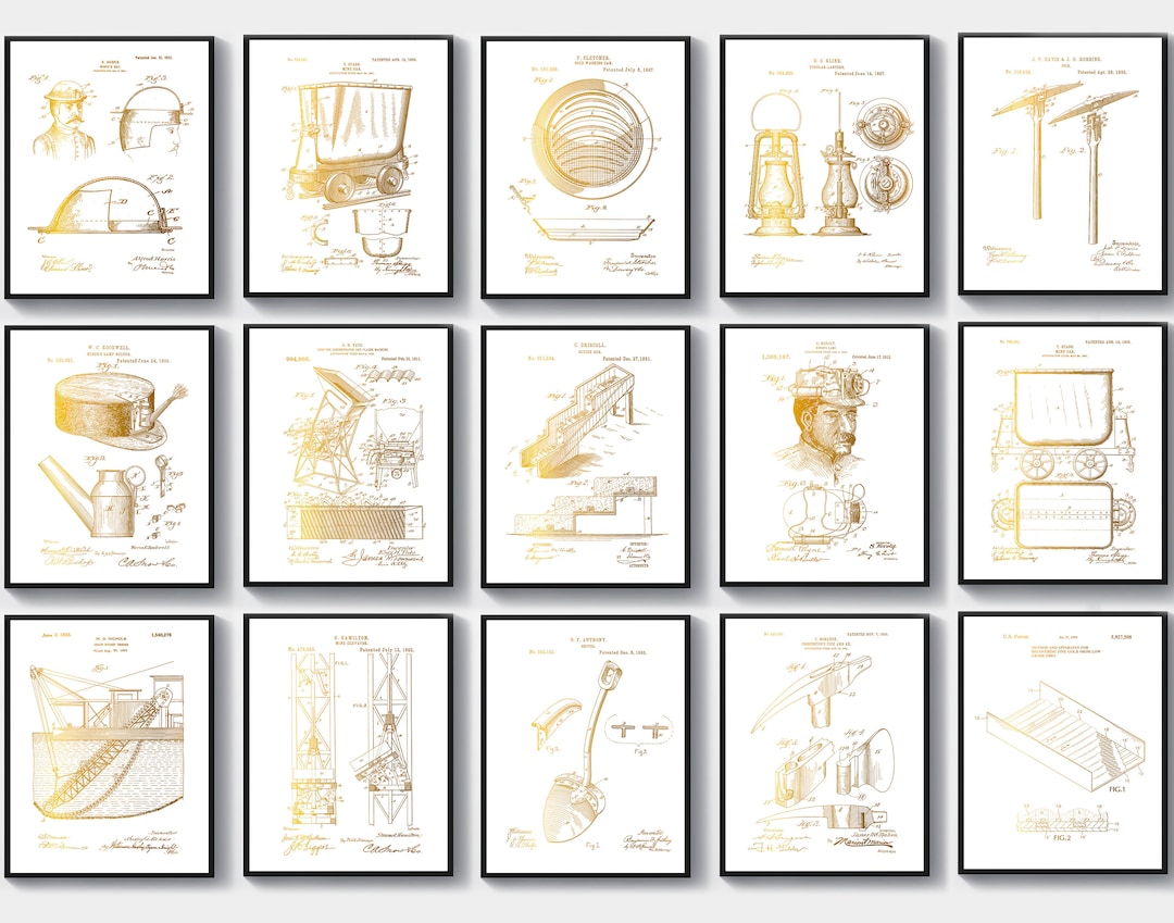15 Gold Prospecting Patent Art, Gold Mining Tools, Gold Rush Art, Miner ...