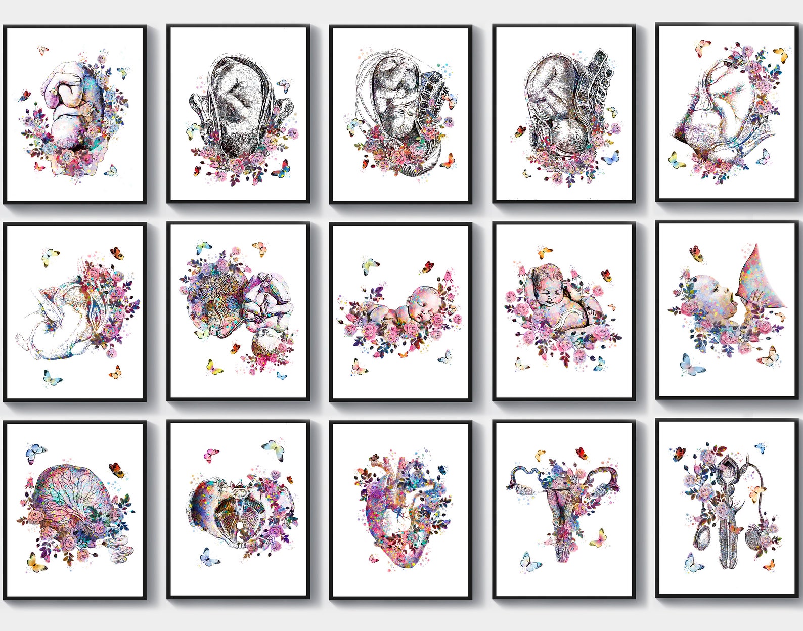 Childbirth Art Set 15 Watercolor Baby Artwork Newborn Baby - Etsy