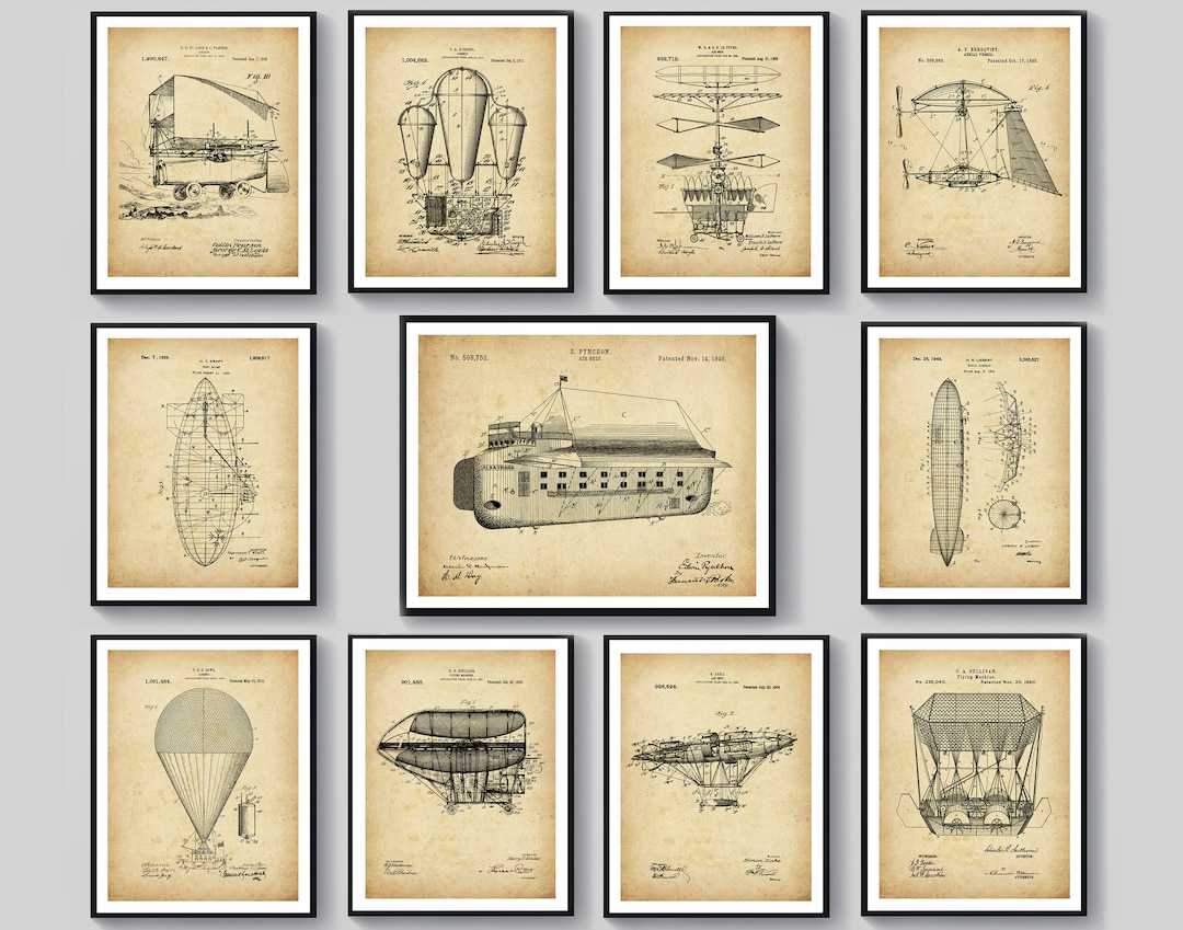 11 Aviator Gift Vintage Airship Patent Poster Dirigible Blueprint Blimp ...