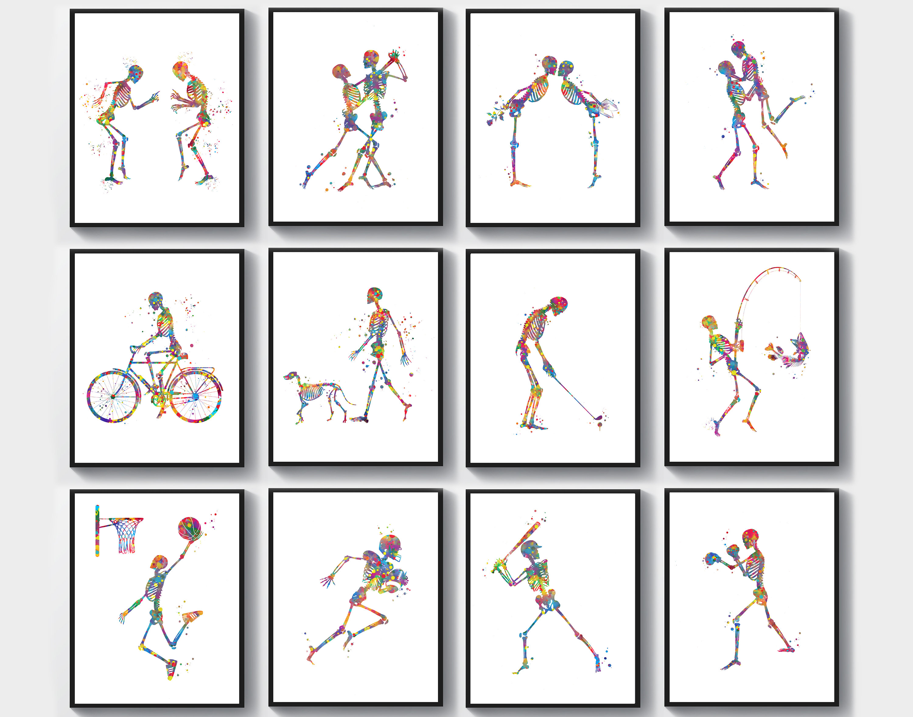 Set 12 Human Skeleton Anatomy Art Halloween Decor Medical - Etsy UK