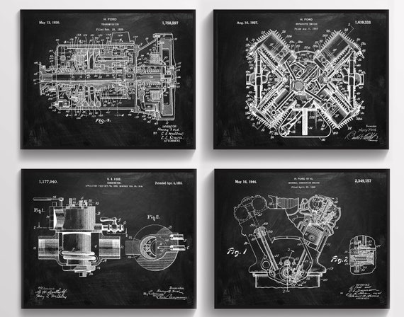 4 Henry Ford Engine Blueprint Car Engine Patent Art Vintage - Etsy
