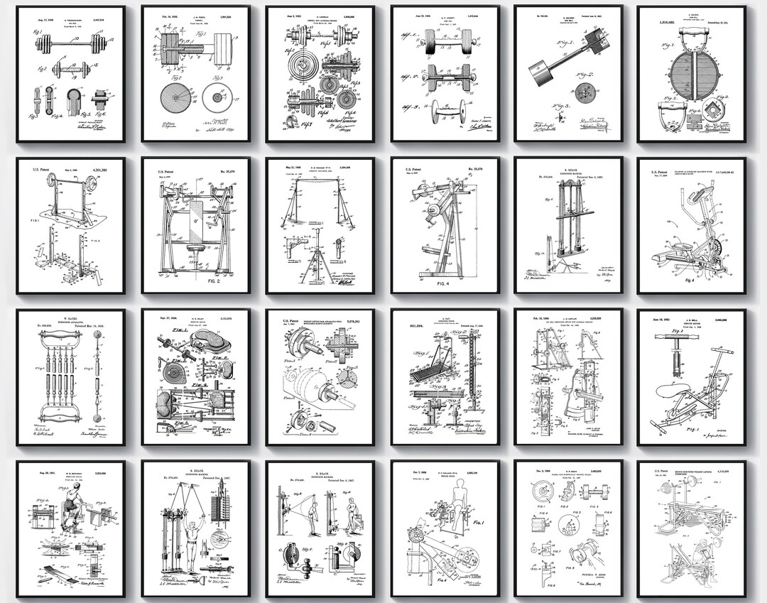 24 Workout Patent Posters, Athletic Patent, Gym Blueprint, Workout ...