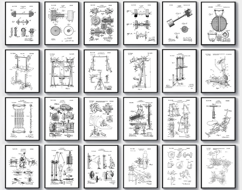 24 Workout Patent Posters, Athletic Patent, Gym Blueprint, Workout ...