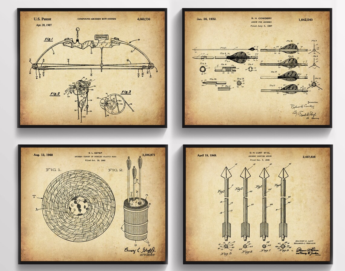 4 Archer Gift Hunting Arrow Patent Drawing Compound Bow - Etsy