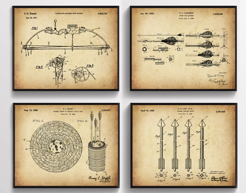 4 Archer Gift Hunting Arrow Patent Drawing Compound Bow Blueprint ...