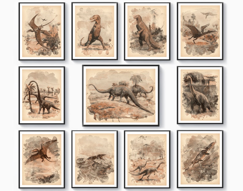 Antique Dinosaur Art Set 11 Watercolor Dinosaur Art Diplodocus - Etsy