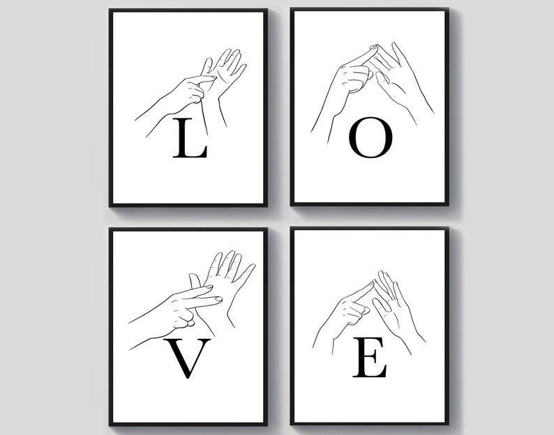 4 AUSLAN Alphabet Art Love Letters Art Fingerspelling Art Minimalist ...