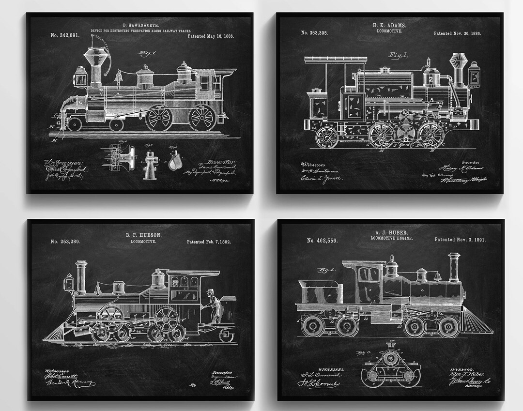 4 Vintage Locomotive Patent Prints Railroad Blueprint Train - Etsy