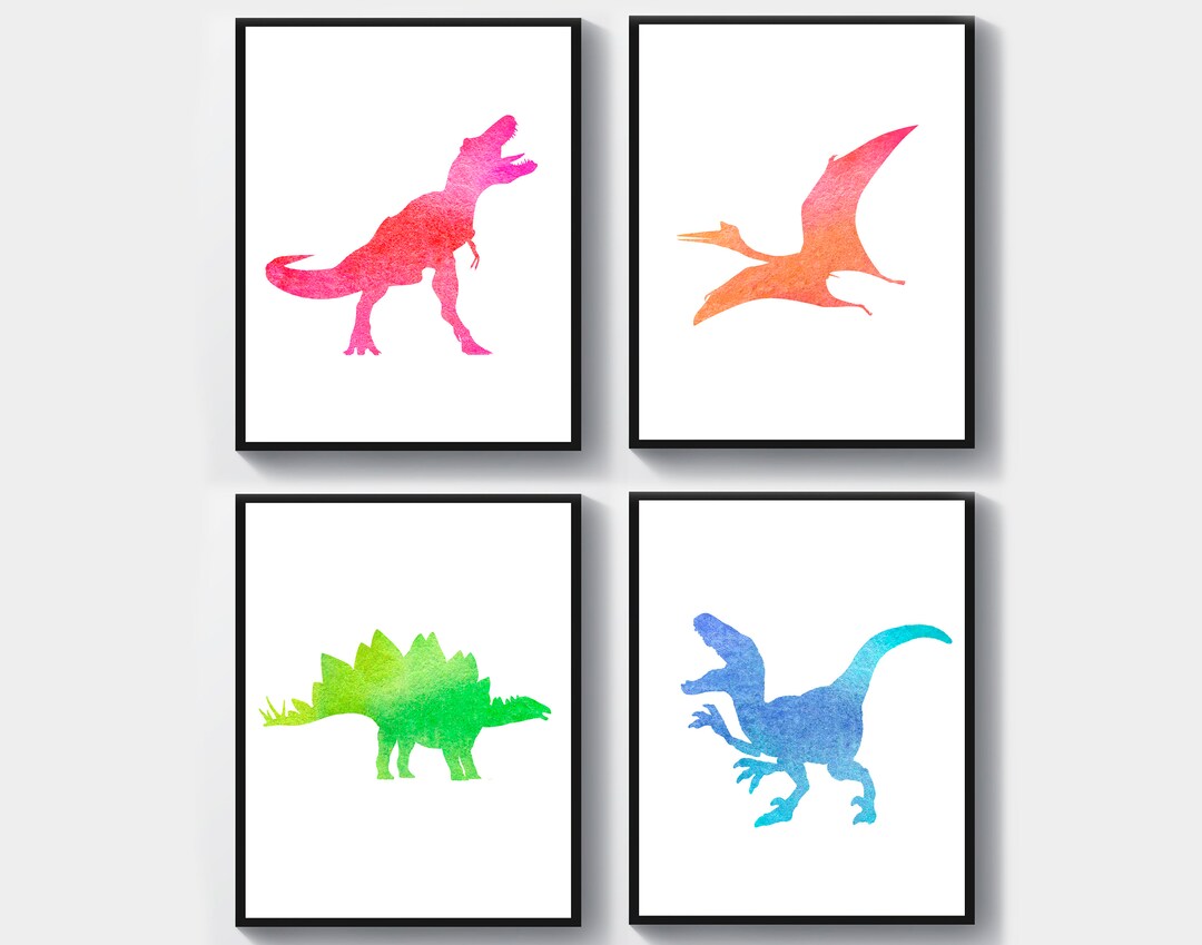Dinosaur Art T-rex Wall Art Kids Room Decor Watercolor Pterosaur ...