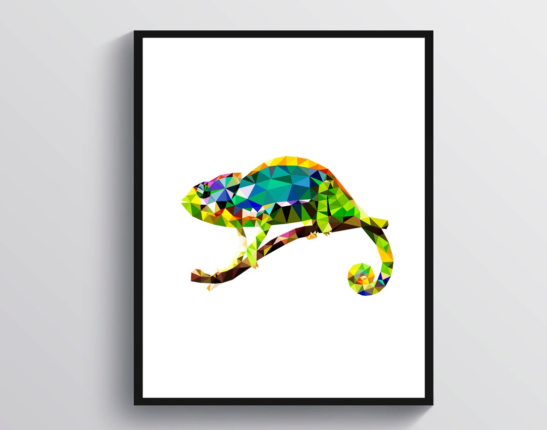 Chameleon Art Polygonal Art Tropical Animal Art Wild Animal Decor Home ...