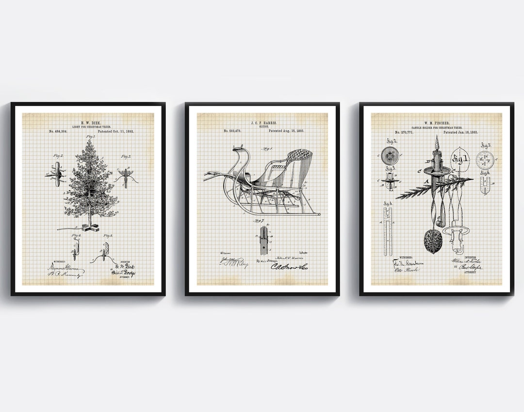 Christmas Patent Decor, Science Art, Santa Claus Sleigh, Christmas Tree ...