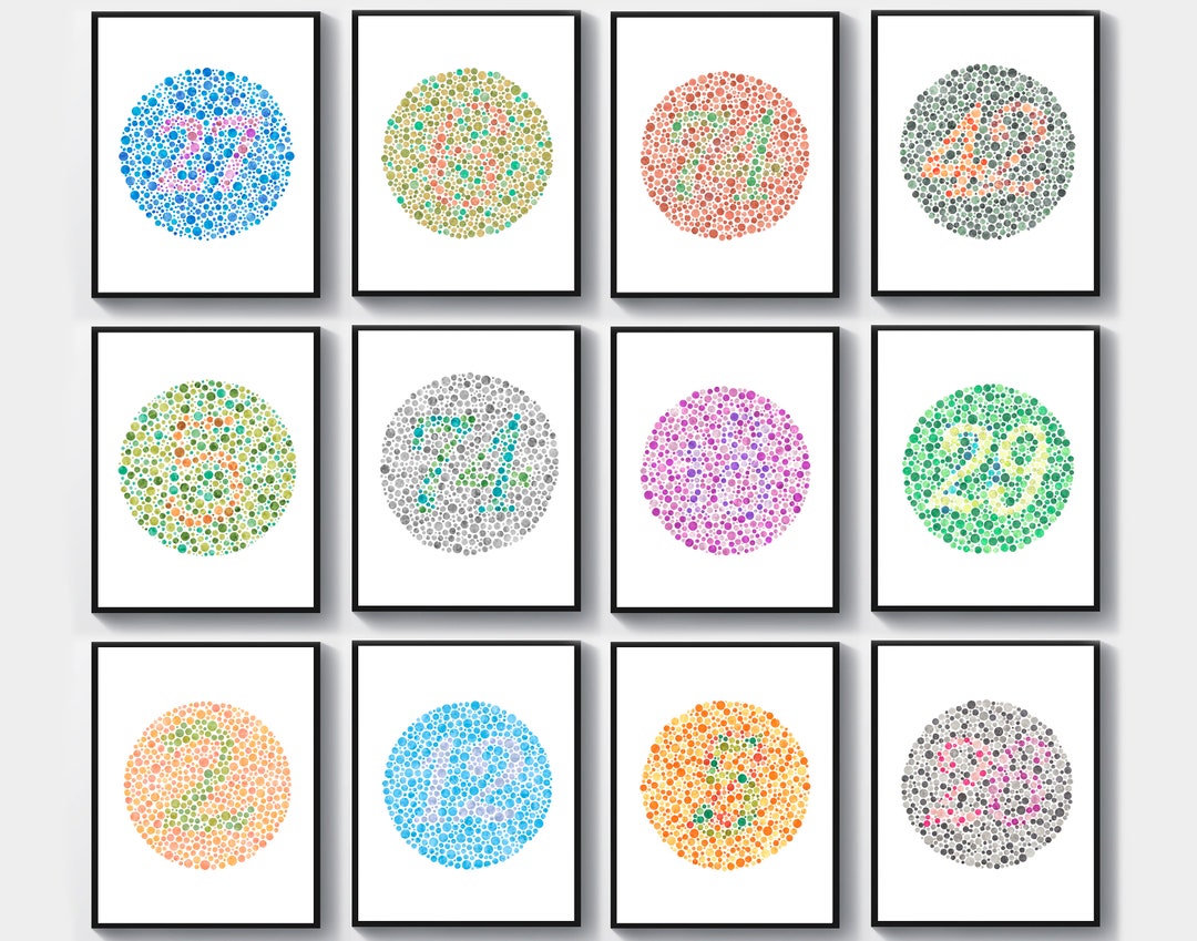 12 Ishihara Color Blindness Test, Medical Poster, Ophthalmology Decor ...