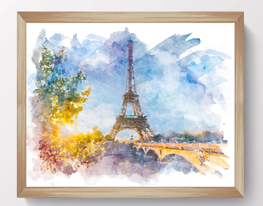 Paris Watercolor Landscape Art Paris Hand Painting Paris Decor Eiffel ...