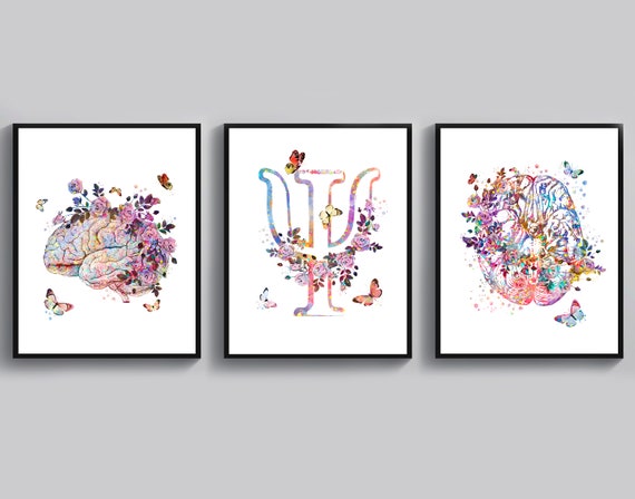 Psychology Art Floral Brain Painting PSI Symbol Wall Decor | Etsy
