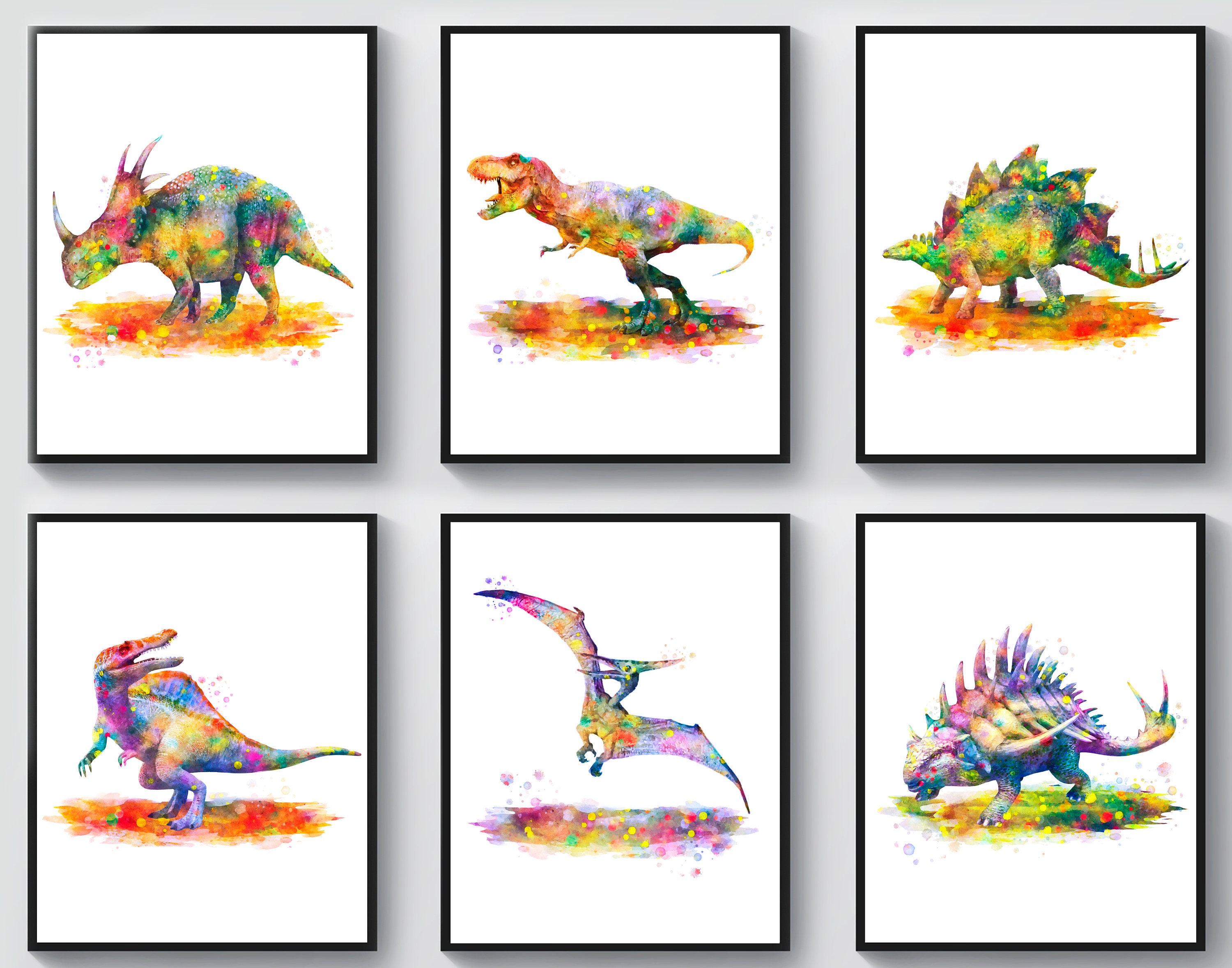 poster nursery room wall decor dinosaurs watercolor digital files ...