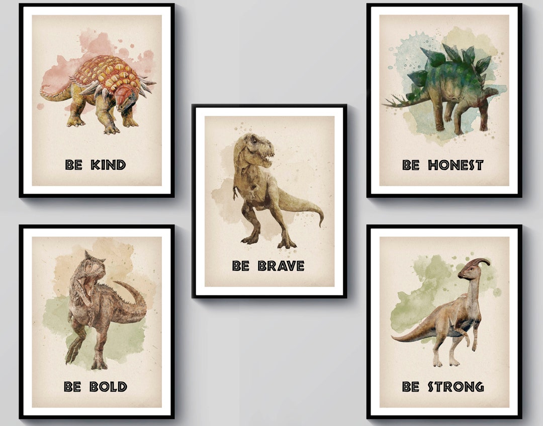 5 Vintage Dinosaur Art Inspirational Quotes Print Boys Room Decor Be ...