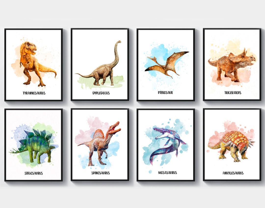 Dinosaur Types Posters Watercolor Dinosaur Art Kids Room Decor ...