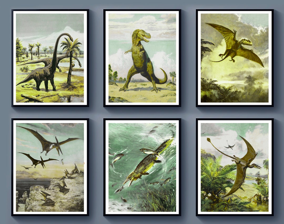 Dinosaur Poster Set of 6 Ancient Pangolin Poster Vintage Illustrations ...