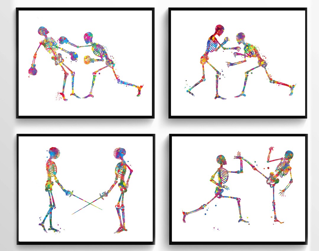 4 Contact Sports Types Posters Skeleton Anatomy Art Wrestling Art ...