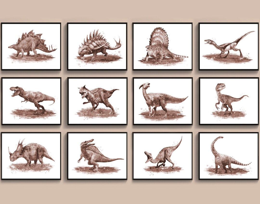 12 Types of Dinosaurs Watercolor Art Jurassic Animals Art Tyrannosaurus ...