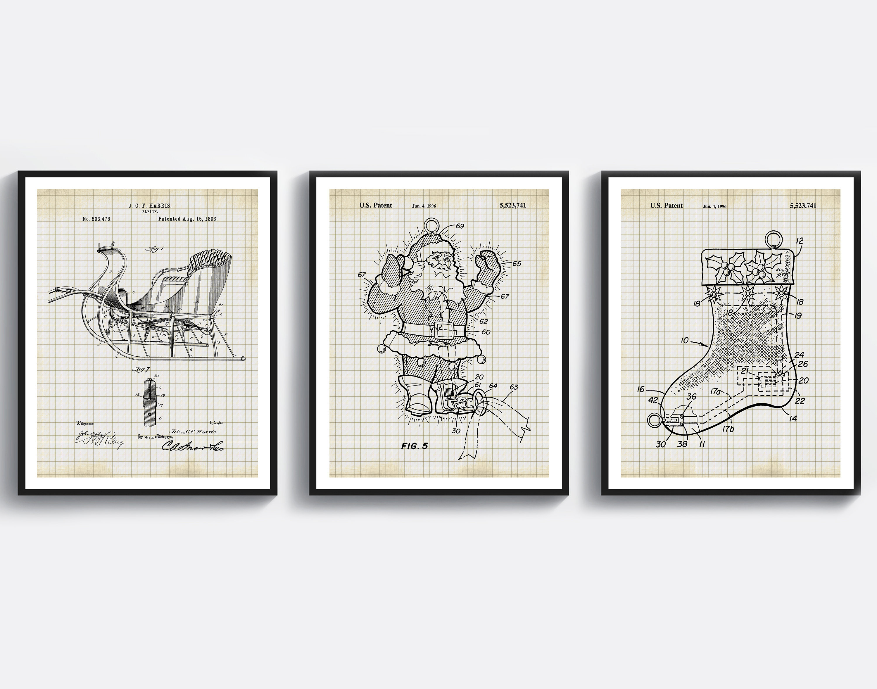 Santa Claus Patent Art, Christmas Decor, Santa Claus Sleigh, Christmas ...