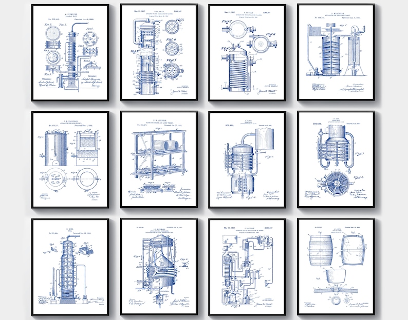 12 Whiskey Still Blueprints Alcohol Patent Art Whisky Making Poster ...